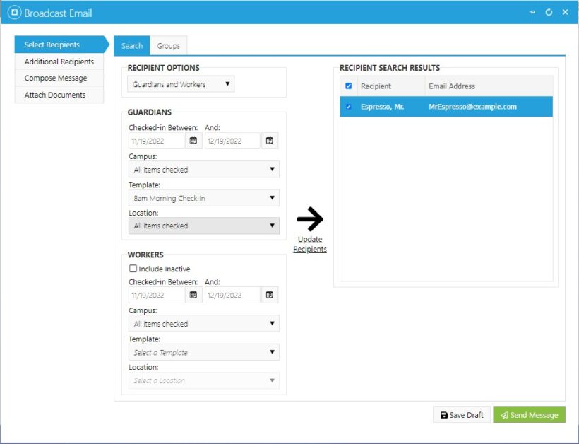 Broadcast Email - KidCheck