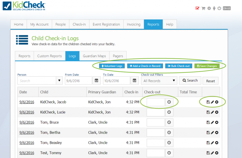 Editing Check-In Logs - KidCheck