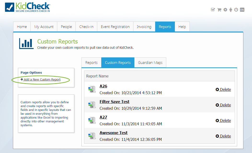 Custom Reports - KidCheck
