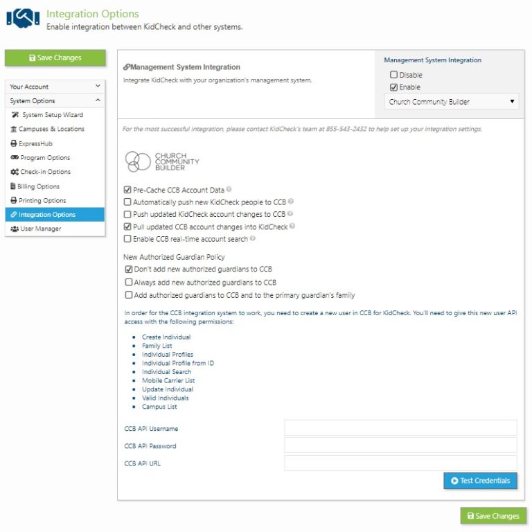Church Community Builder (CCB) Integration - KidCheck