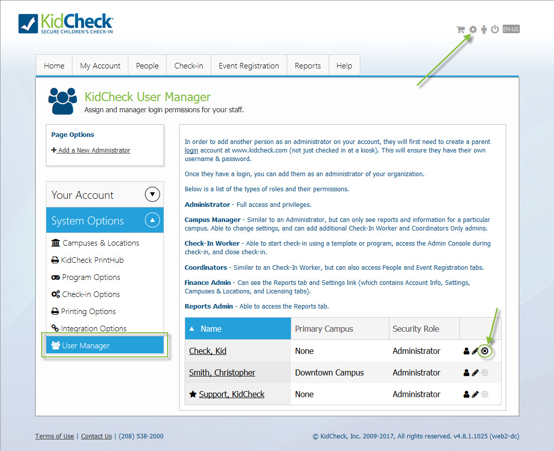 Adding/Removing an Administrator - KidCheck