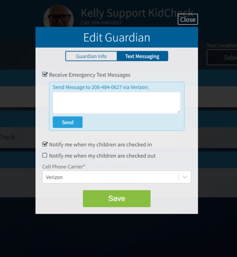 Setting up Guardian Text Messages - KidCheck