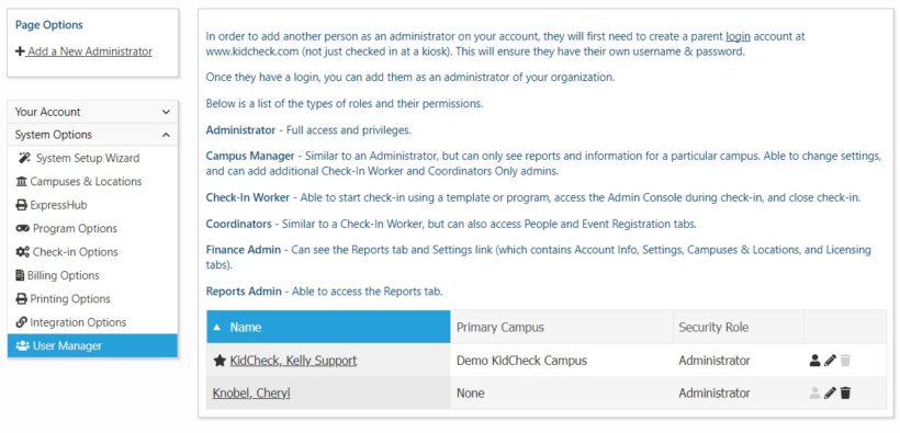 Adding/Removing an Administrator - KidCheck