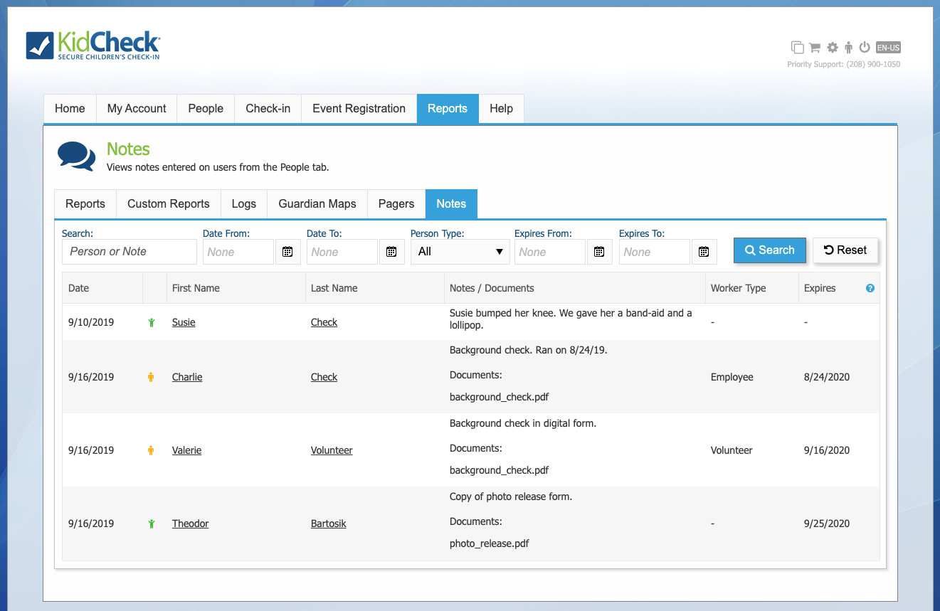 Improved Organization Notes - KidCheck