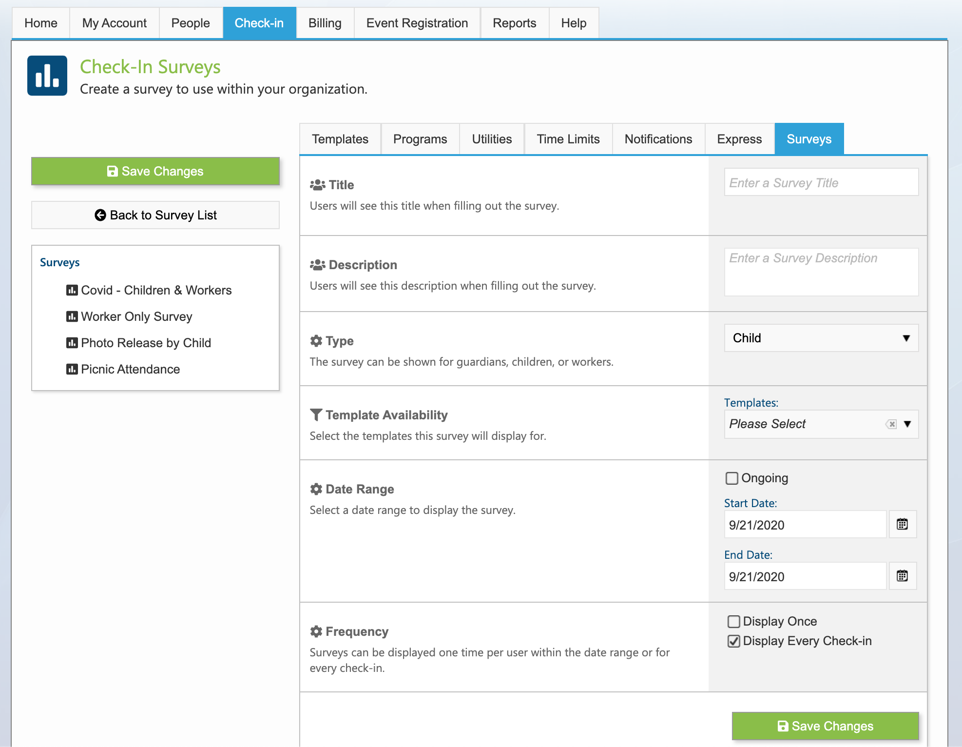 Check-In Surveys - KidCheck