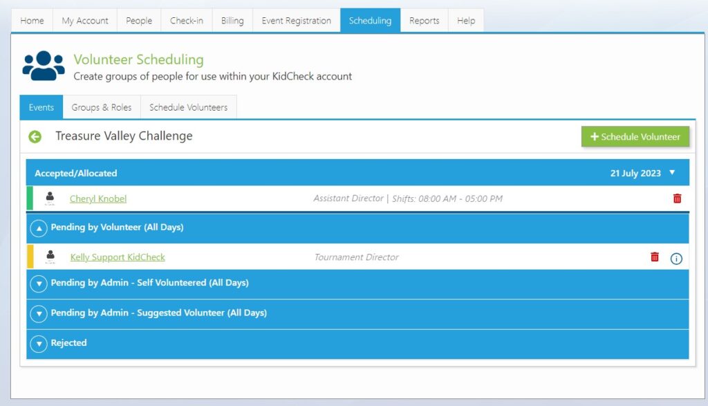 Volunteer Scheduling Feature - KidCheck