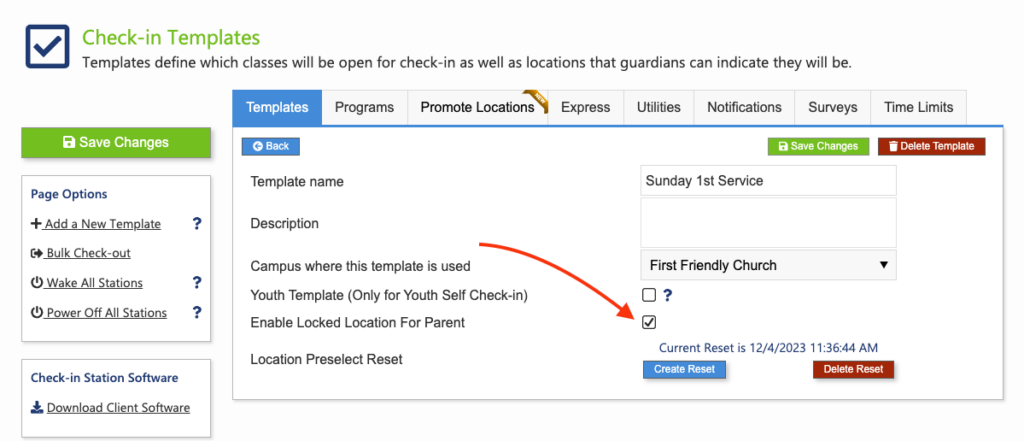 Promote and Lock Template Locations - KidCheck